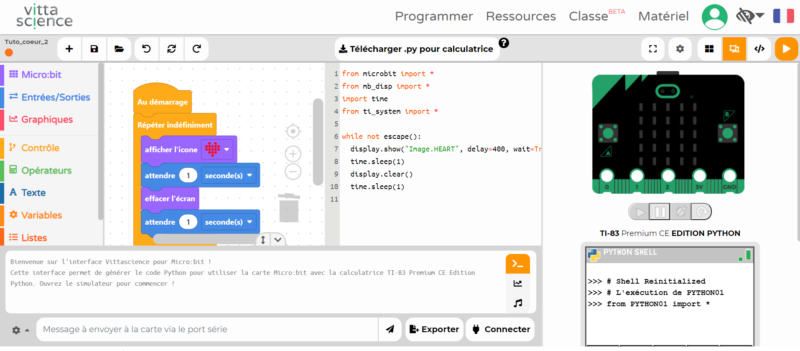 Simulateur de code et activités en ligne avec la carte BBC micro:bit : Vittascience et Texas ...